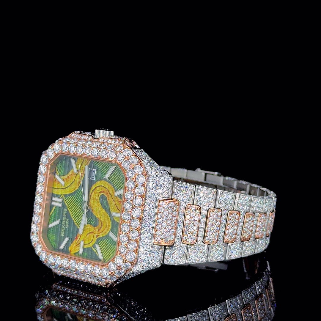 Patek Philippe Rose White With Snake Dial Moissanite Diamond Watch ...